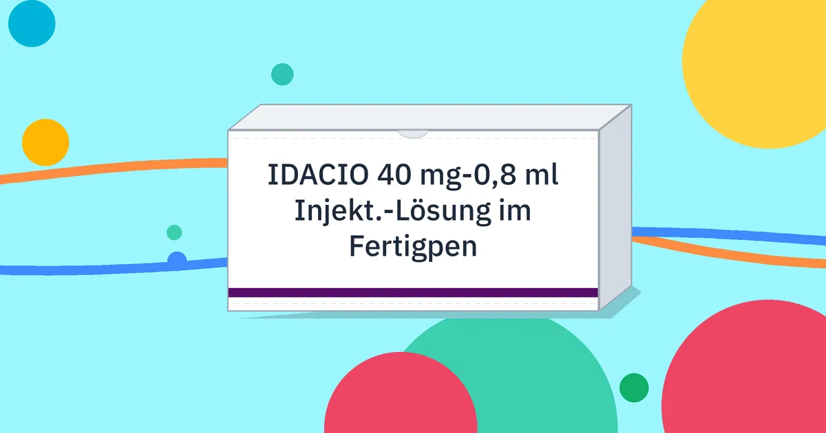 Symbolbild: Packung mit der Aufschrift IDACIO 40 mg-0,8 ml Injekt.-Lösung im Fertigpen (PZN 18494333) – Verfügbarkeit und Bezug in Apotheken in Frankfurt am Main