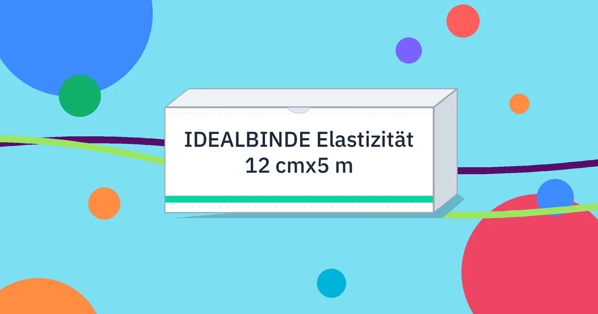 Symbolbild: Packung mit der Aufschrift IDEALBINDE Elastizität 12 cmx5 m (PZN 08443487) – Verfügbarkeit und Bezug in Apotheken in Frankfurt am Main