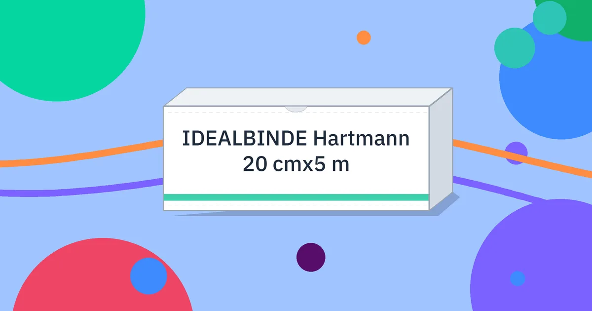 Symbolbild: Packung mit der Aufschrift IDEALBINDE Hartmann 20 cmx5 m (PZN 20176132) – Verfügbarkeit und Bezug in Apotheken in Frankfurt am Main