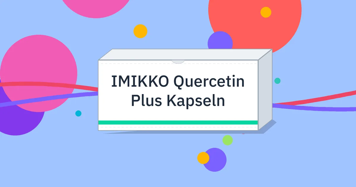Symbolbild: Packung mit der Aufschrift IMIKKO Quercetin Plus Kapseln (PZN 20106284) – Verfügbarkeit und Bezug in Apotheken in Frankfurt am Main