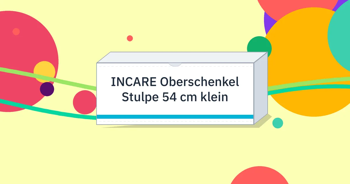 Symbolbild: Packung mit der Aufschrift INCARE Oberschenkel Stulpe 54 cm klein (PZN 01561798) – Verfügbarkeit und Bezug in Apotheken in Frankfurt am Main