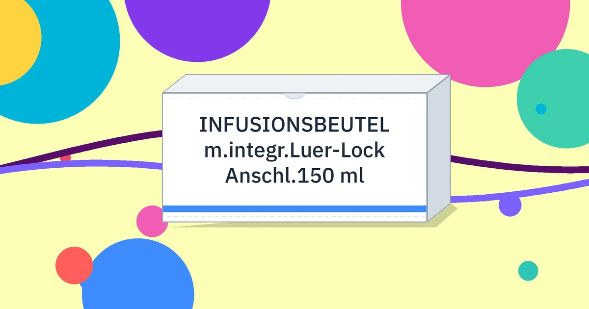 Symbolbild: Packung mit der Aufschrift INFUSIONSBEUTEL m.integr.Luer-Lock Anschl.150 ml (PZN 07267568) – Verfügbarkeit und Bezug in Apotheken in Frankfurt am Main
