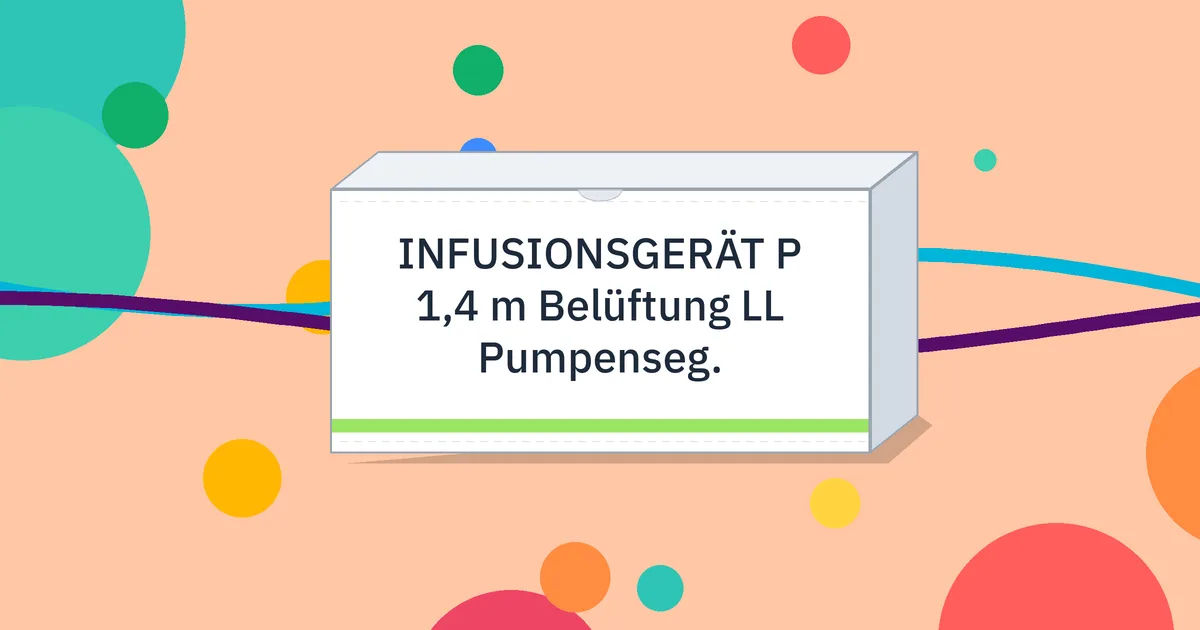 Symbolbild: Packung mit der Aufschrift INFUSIONSGERÄT P 1,4 m Belüftung LL Pumpenseg. (PZN 17486780) – Verfügbarkeit und Bezug in Apotheken in Frankfurt am Main