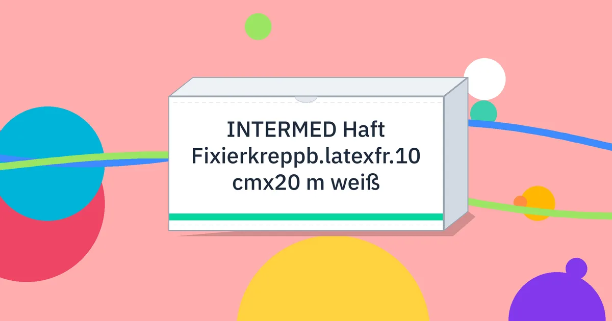 Symbolbild: Packung mit der Aufschrift INTERMED Haft Fixierkreppb.latexfr.10 cmx20 m weiß (PZN 10944239) – Verfügbarkeit und Bezug in Apotheken in Frankfurt am Main