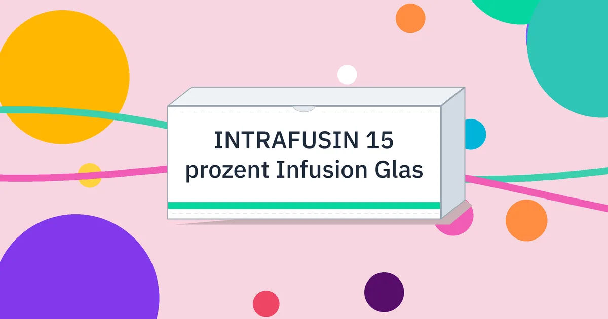 Symbolbild: Packung mit der Aufschrift INTRAFUSIN 15 prozent Infusion Glas (PZN 03423008) – Verfügbarkeit und Bezug in Apotheken in Frankfurt am Main