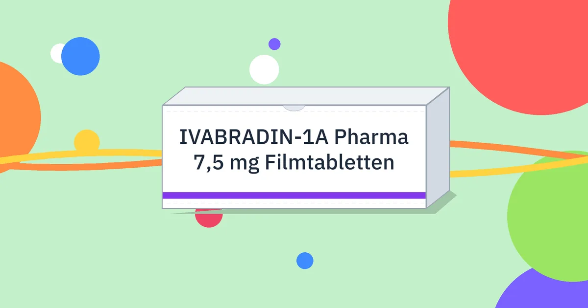 Symbolbild: Packung mit der Aufschrift IVABRADIN-1A Pharma 7,5 mg Filmtabletten (PZN 13830789) – Verfügbarkeit und Bezug in Apotheken in Frankfurt am Main