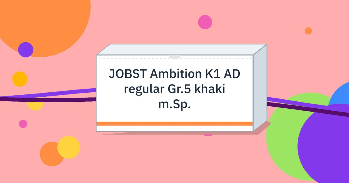 Symbolbild: Packung mit der Aufschrift JOBST Ambition K1 AD regular Gr.5 khaki m.Sp. (PZN 11020276) – Verfügbarkeit und Bezug in Apotheken in Frankfurt am Main