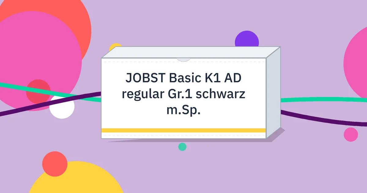 Symbolbild: Packung mit der Aufschrift JOBST Basic K1 AD regular Gr.1 schwarz m.Sp. (PZN 15310893) – Verfügbarkeit und Bezug in Apotheken in Frankfurt am Main