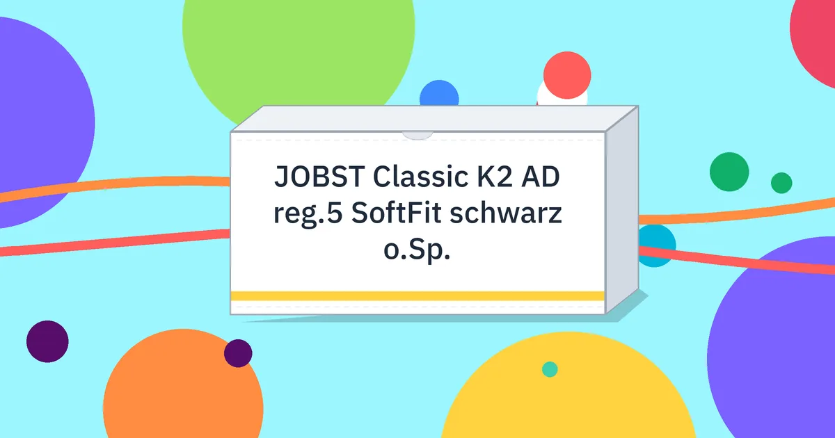 Symbolbild: Packung mit der Aufschrift JOBST Classic K2 AD reg.5 SoftFit schwarz o.Sp. (PZN 14221816) – Verfügbarkeit und Bezug in Apotheken in Frankfurt am Main