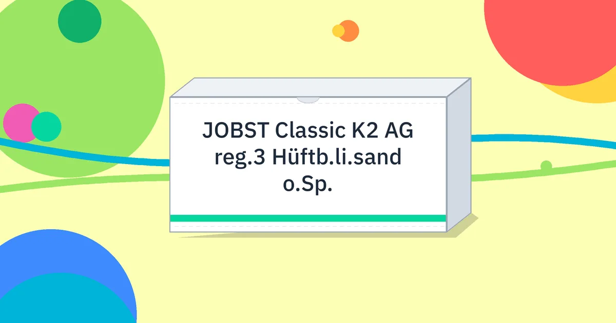 Symbolbild: Packung mit der Aufschrift JOBST Classic K2 AG reg.3 Hüftb.li.sand o.Sp. (PZN 13066182) – Verfügbarkeit und Bezug in Apotheken in Frankfurt am Main