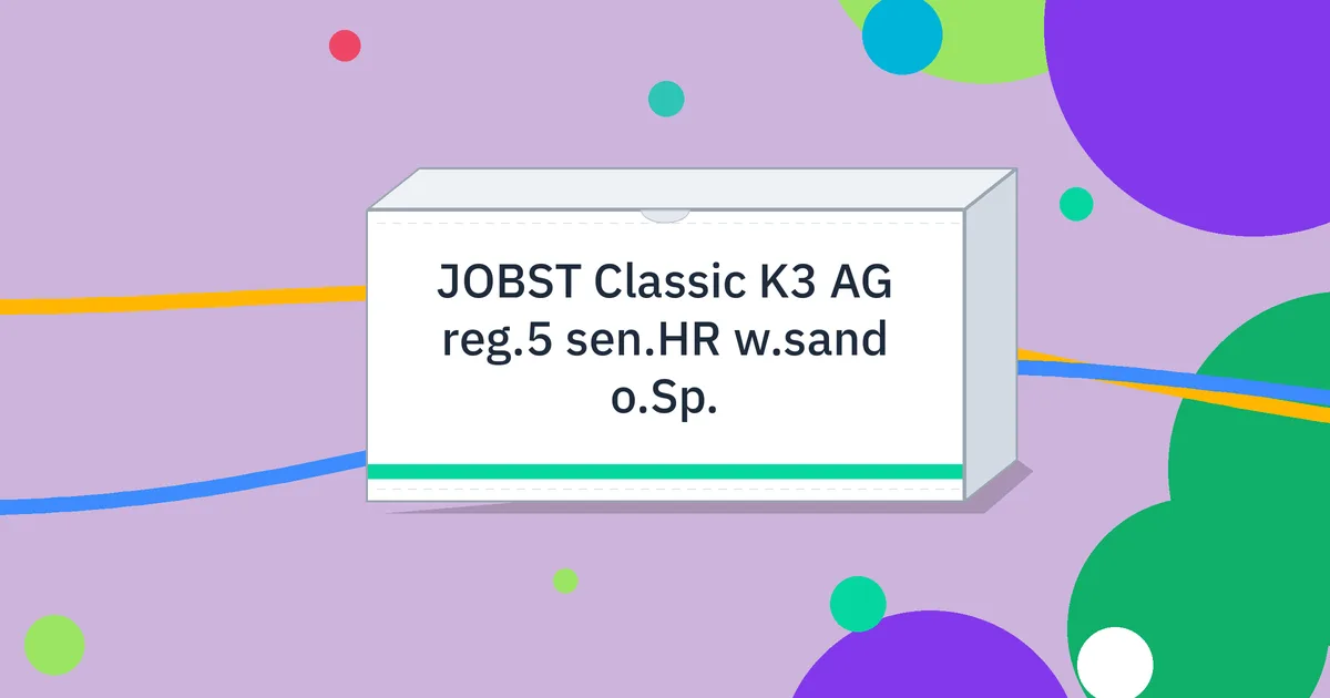 Symbolbild: Packung mit der Aufschrift JOBST Classic K3 AG reg.5 sen.HR w.sand o.Sp. (PZN 17957630) – Verfügbarkeit und Bezug in Apotheken in Frankfurt am Main