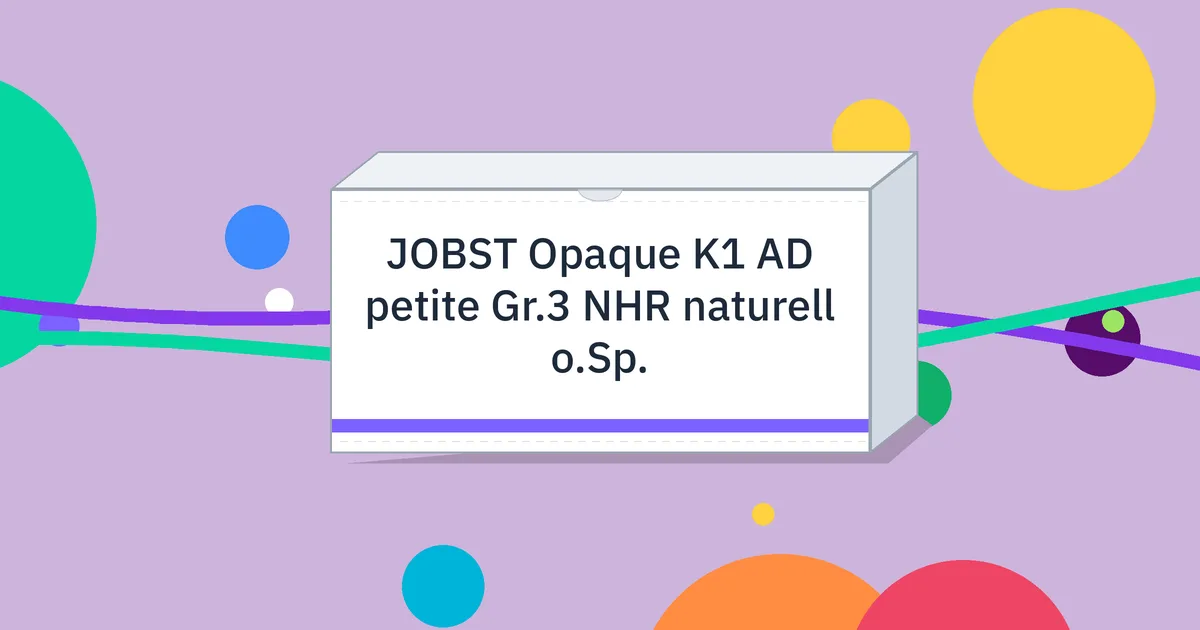 Symbolbild: Packung mit der Aufschrift JOBST Opaque K1 AD petite Gr.3 NHR naturell o.Sp. (PZN 13080147) – Verfügbarkeit und Bezug in Apotheken in Frankfurt am Main