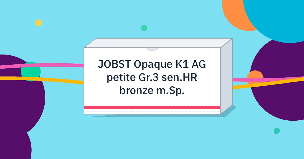 Symbolbild: Packung mit der Aufschrift JOBST Opaque K1 AG petite Gr.3 sen.HR bronze m.Sp. (PZN 13085357) – Verfügbarkeit und Bezug in Apotheken in Frankfurt am Main