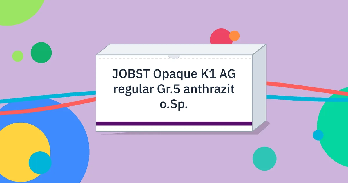 Symbolbild: Packung mit der Aufschrift JOBST Opaque K1 AG regular Gr.5 anthrazit o.Sp. (PZN 16267975) – Verfügbarkeit und Bezug in Apotheken in Frankfurt am Main