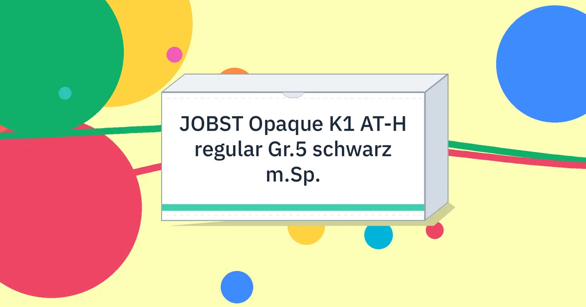 Symbolbild: Packung mit der Aufschrift JOBST Opaque K1 AT-H regular Gr.5 schwarz m.Sp. (PZN 13105479) – Verfügbarkeit und Bezug in Apotheken in Frankfurt am Main