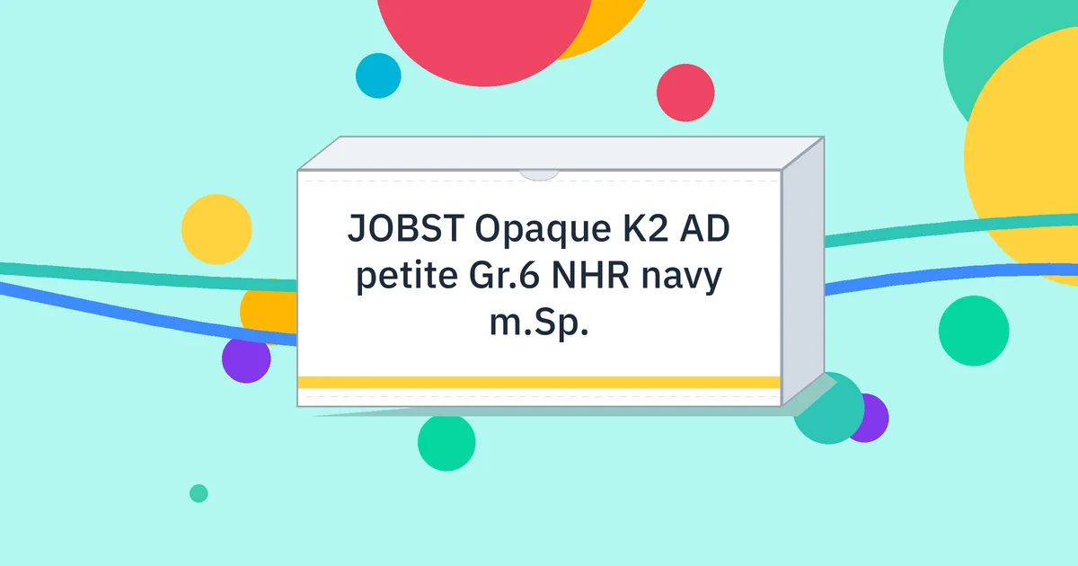 Symbolbild: Packung mit der Aufschrift JOBST Opaque K2 AD petite Gr.6 NHR navy m.Sp. (PZN 13108928) – Verfügbarkeit und Bezug in Apotheken in Frankfurt am Main