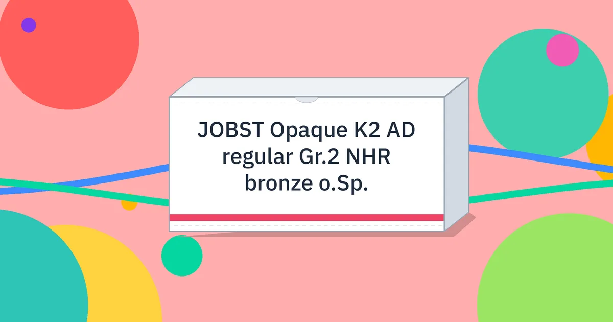 Symbolbild: Packung mit der Aufschrift JOBST Opaque K2 AD regular Gr.2 NHR bronze o.Sp. (PZN 13111221) – Verfügbarkeit und Bezug in Apotheken in Frankfurt am Main