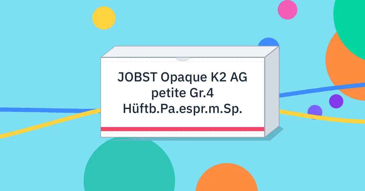 Symbolbild: Packung mit der Aufschrift JOBST Opaque K2 AG petite Gr.4 Hüftb.Pa.espr.m.Sp. (PZN 16288670) – Verfügbarkeit und Bezug in Apotheken in Frankfurt am Main