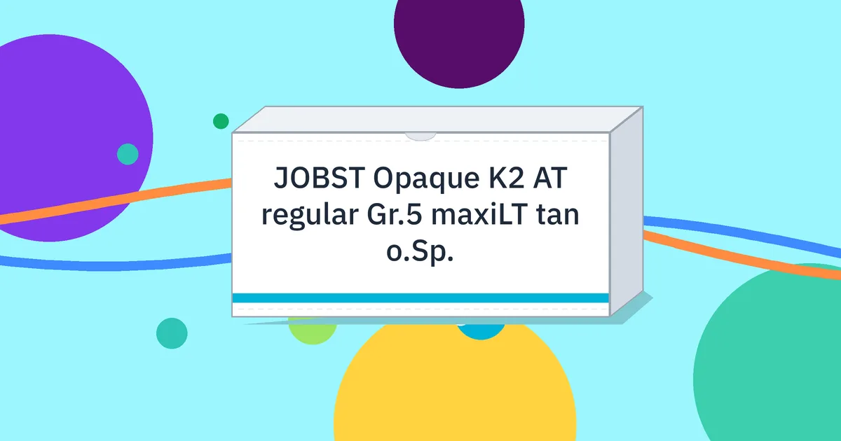 Symbolbild: Packung mit der Aufschrift JOBST Opaque K2 AT regular Gr.5 maxiLT tan o.Sp. (PZN 16289712) – Verfügbarkeit und Bezug in Apotheken in Frankfurt am Main