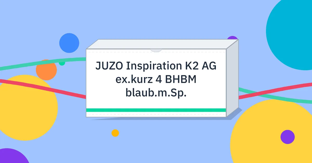 Symbolbild: Packung mit der Aufschrift JUZO Inspiration K2 AG ex.kurz 4 BHBM blaub.m.Sp. (PZN 14876167) – Verfügbarkeit und Bezug in Apotheken in Frankfurt am Main