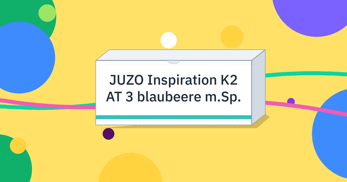 Symbolbild: Packung mit der Aufschrift JUZO Inspiration K2 AT 3 blaubeere m.Sp. (PZN 14926497) – Verfügbarkeit und Bezug in Apotheken in Frankfurt am Main