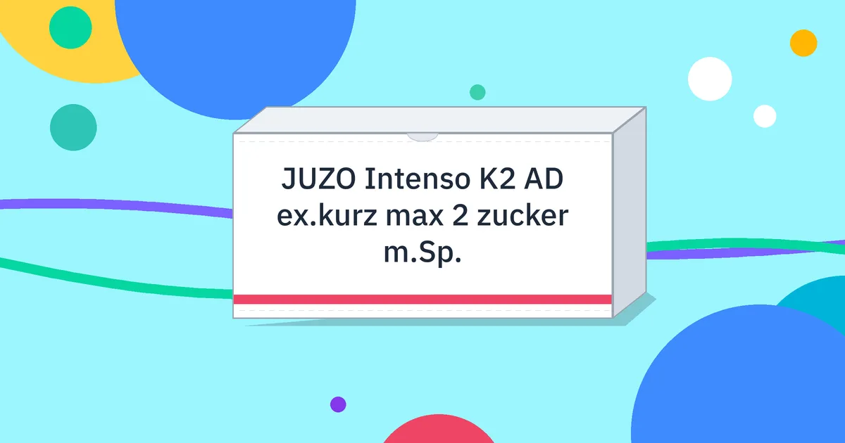 Symbolbild: Packung mit der Aufschrift JUZO Intenso K2 AD ex.kurz max 2 zucker m.Sp. (PZN 18606588) – Verfügbarkeit und Bezug in Apotheken in Frankfurt am Main