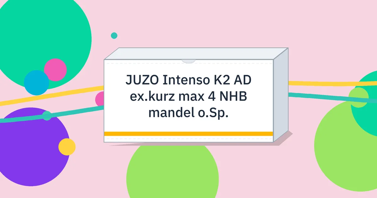 Symbolbild: Packung mit der Aufschrift JUZO Intenso K2 AD ex.kurz max 4 NHB mandel o.Sp. (PZN 18621085) – Verfügbarkeit und Bezug in Apotheken in Frankfurt am Main