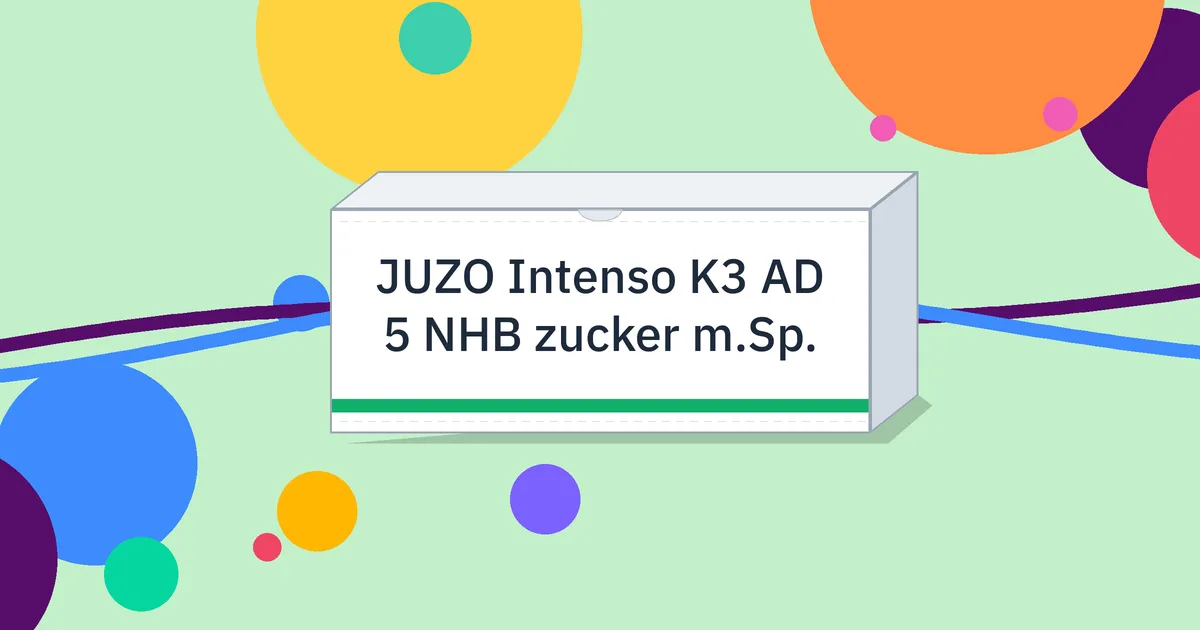 Symbolbild: Packung mit der Aufschrift JUZO Intenso K3 AD 5 NHB zucker m.Sp. (PZN 18630687) – Verfügbarkeit und Bezug in Apotheken in Frankfurt am Main