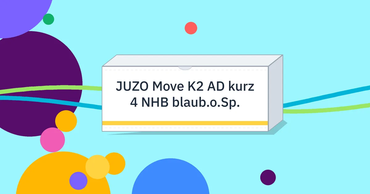 Symbolbild: Packung mit der Aufschrift JUZO Move K2 AD kurz 4 NHB blaub.o.Sp. (PZN 18541073) – Verfügbarkeit und Bezug in Apotheken in Frankfurt am Main