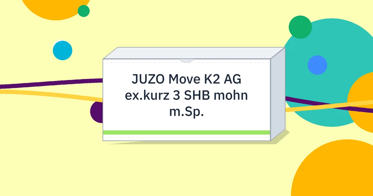 Symbolbild: Packung mit der Aufschrift JUZO Move K2 AG ex.kurz 3 SHB mohn m.Sp. (PZN 18563502) – Verfügbarkeit und Bezug in Apotheken in Frankfurt am Main