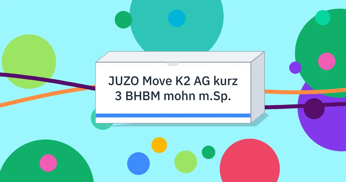 Symbolbild: Packung mit der Aufschrift JUZO Move K2 AG kurz 3 BHBM mohn m.Sp. (PZN 18560225) – Verfügbarkeit und Bezug in Apotheken in Frankfurt am Main