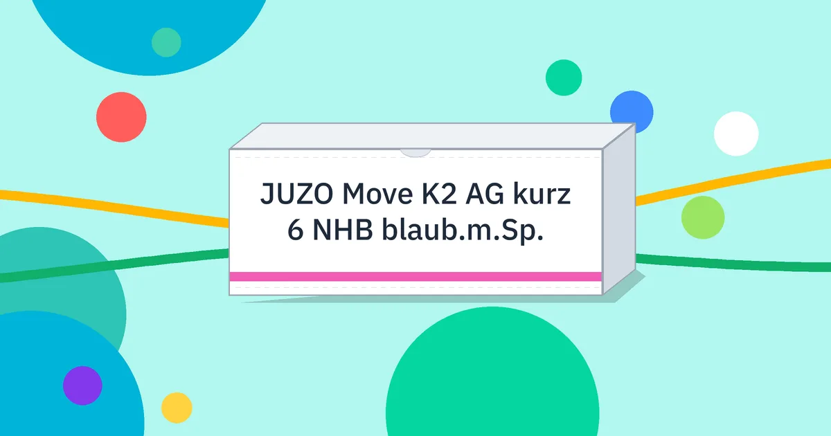 Symbolbild: Packung mit der Aufschrift JUZO Move K2 AG kurz 6 NHB blaub.m.Sp. (PZN 18559305) – Verfügbarkeit und Bezug in Apotheken in Frankfurt am Main