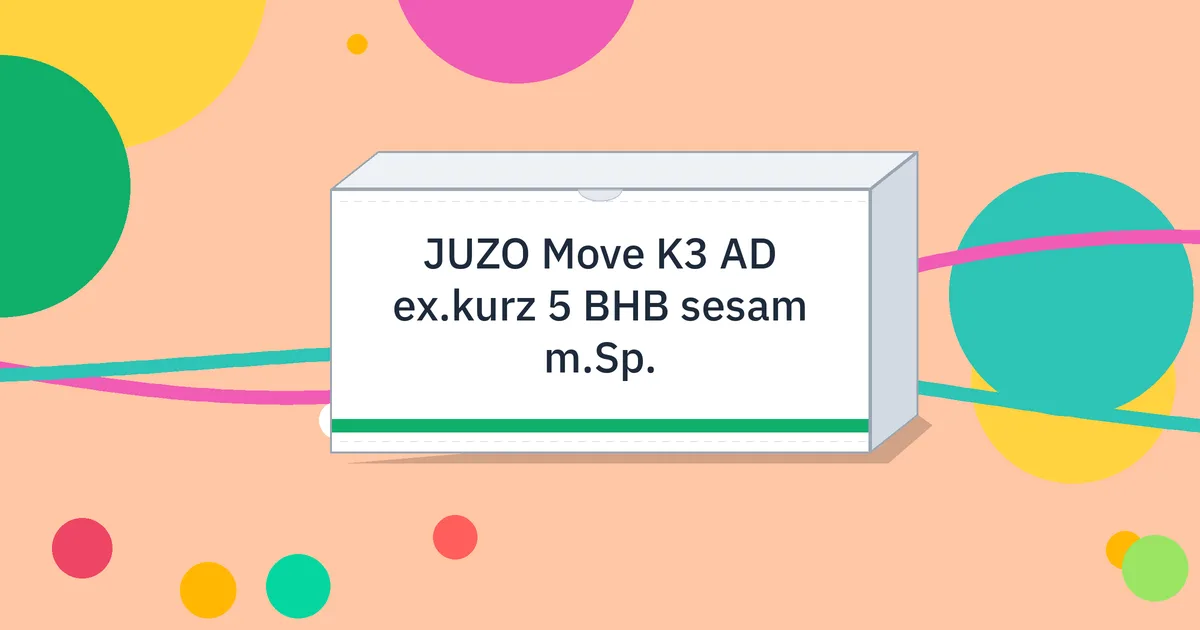 Symbolbild: Packung mit der Aufschrift JUZO Move K3 AD ex.kurz 5 BHB sesam m.Sp. (PZN 18569781) – Verfügbarkeit und Bezug in Apotheken in Frankfurt am Main