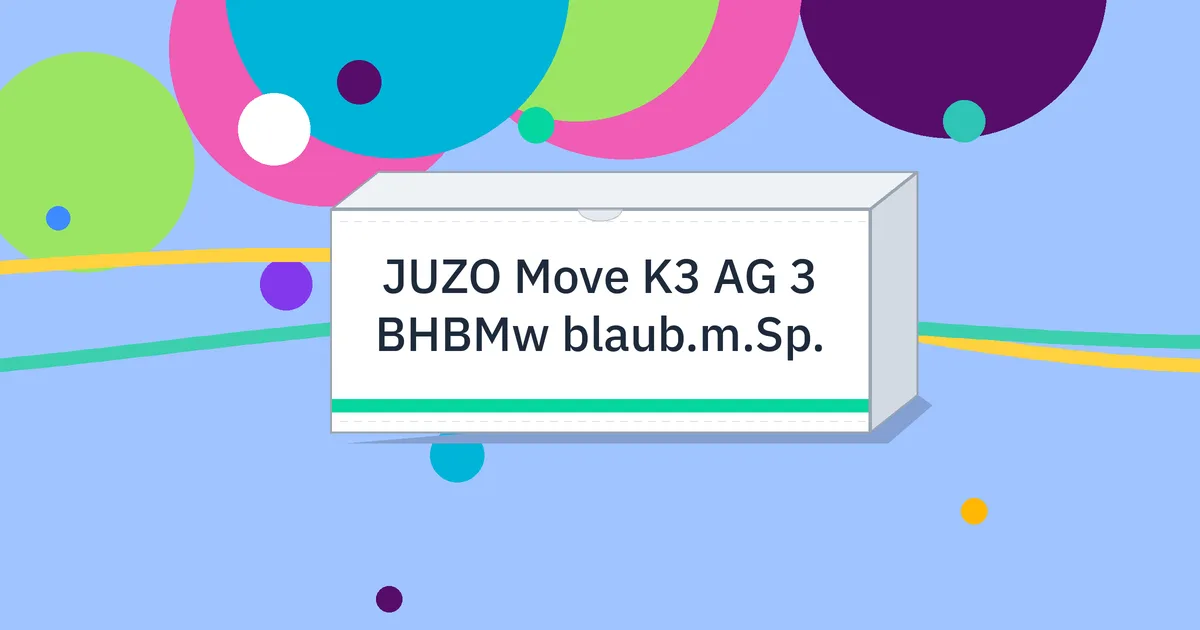 Symbolbild: Packung mit der Aufschrift JUZO Move K3 AG 3 BHBMw blaub.m.Sp. (PZN 18588100) – Verfügbarkeit und Bezug in Apotheken in Frankfurt am Main