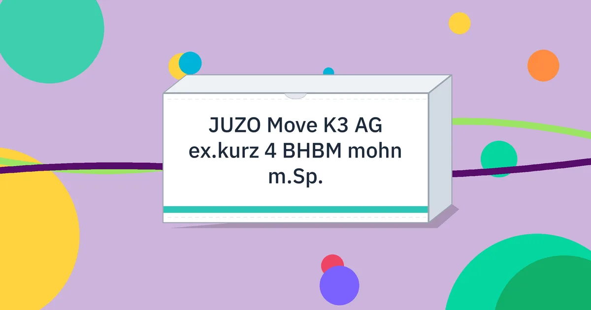 Symbolbild: Packung mit der Aufschrift JUZO Move K3 AG ex.kurz 4 BHBM mohn m.Sp. (PZN 18595896) – Verfügbarkeit und Bezug in Apotheken in Frankfurt am Main