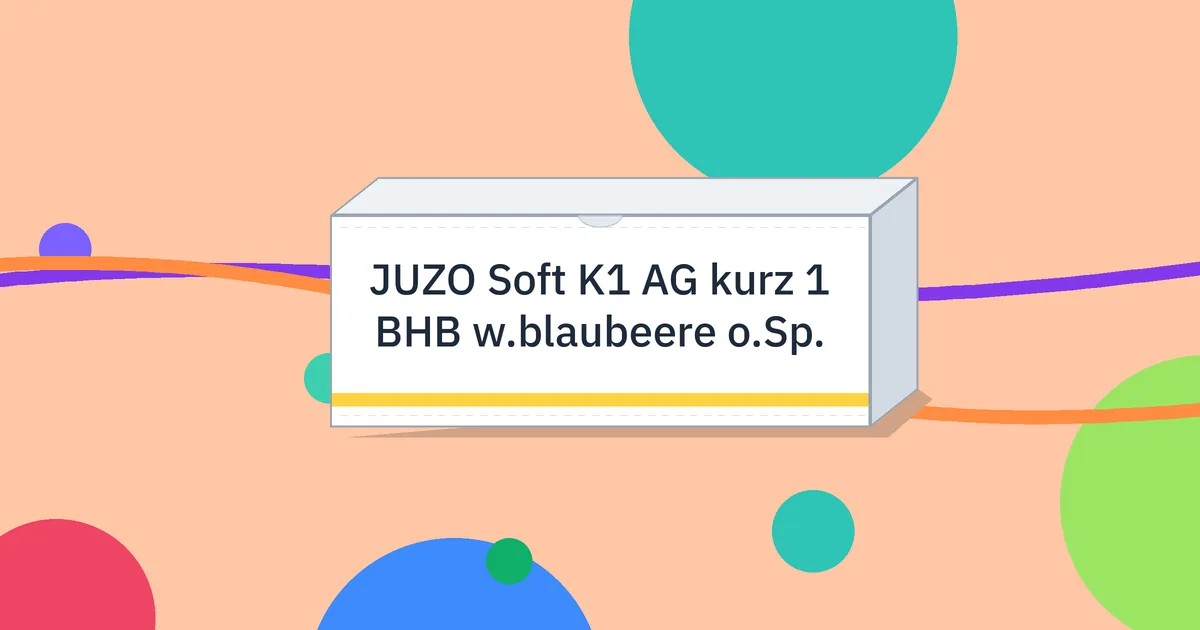 Symbolbild: Packung mit der Aufschrift JUZO Soft K1 AG kurz 1 BHB w.blaubeere o.Sp. (PZN 14838847) – Verfügbarkeit und Bezug in Apotheken in Frankfurt am Main