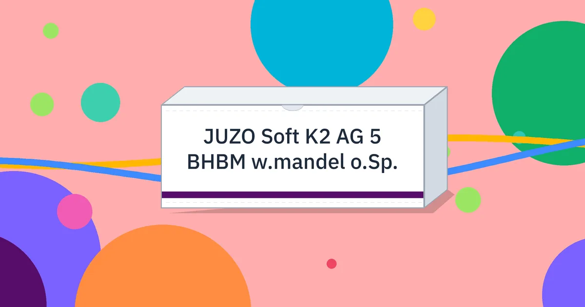 Symbolbild: Packung mit der Aufschrift JUZO Soft K2 AG 5 BHBM w.mandel o.Sp. (PZN 14869026) – Verfügbarkeit und Bezug in Apotheken in Frankfurt am Main