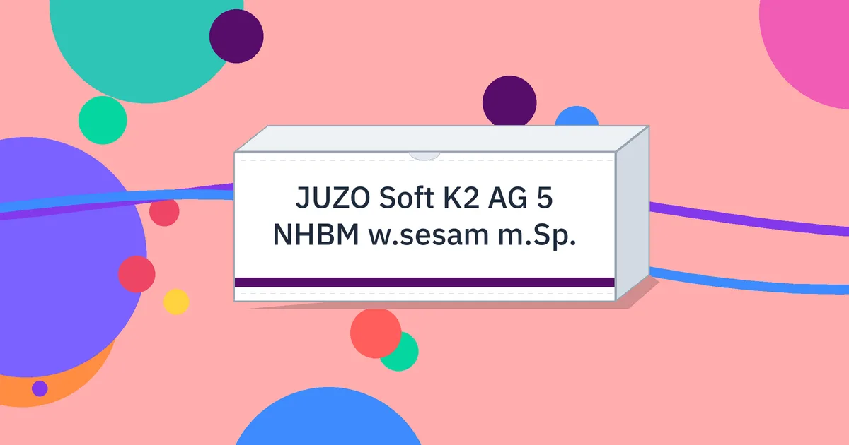 Symbolbild: Packung mit der Aufschrift JUZO Soft K2 AG 5 NHBM w.sesam m.Sp. (PZN 15019293) – Verfügbarkeit und Bezug in Apotheken in Frankfurt am Main