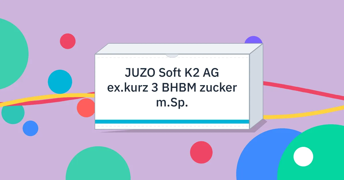 Symbolbild: Packung mit der Aufschrift JUZO Soft K2 AG ex.kurz 3 BHBM zucker m.Sp. (PZN 14860002) – Verfügbarkeit und Bezug in Apotheken in Frankfurt am Main