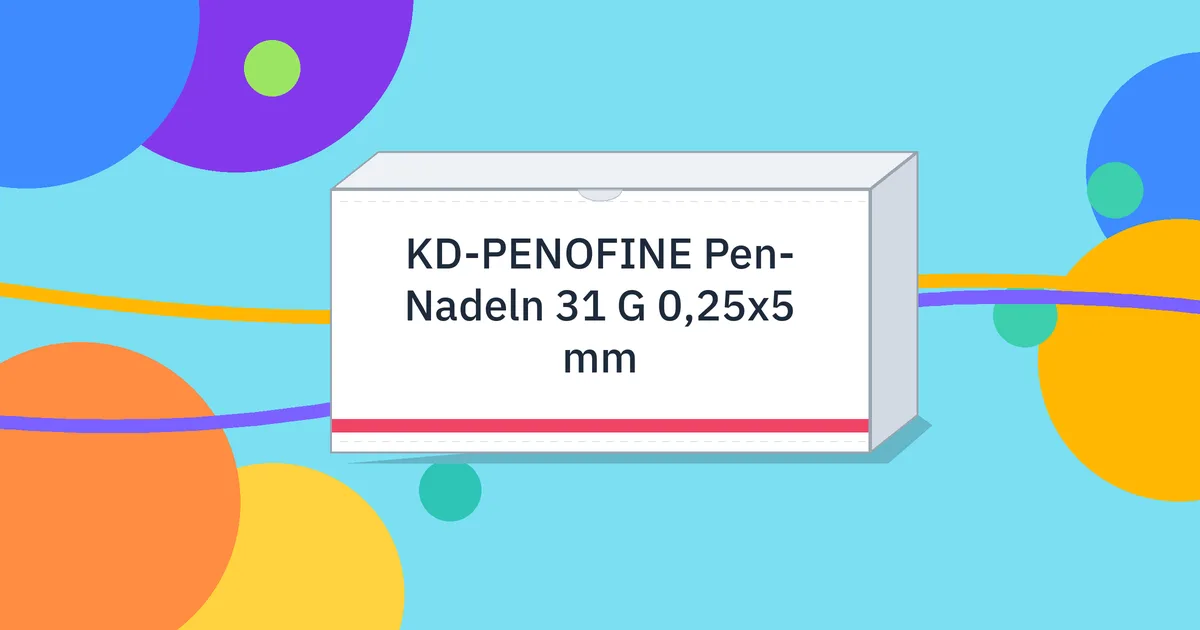 Symbolbild: Packung mit der Aufschrift KD-PENOFINE Pen-Nadeln 31 G 0,25x5 mm (PZN 20377600) – Verfügbarkeit und Bezug in Apotheken in Frankfurt am Main