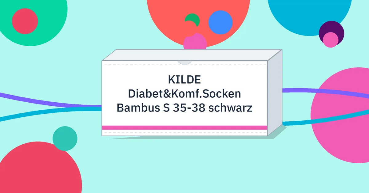 Symbolbild: Packung mit der Aufschrift KILDE Diabet&Komf.Socken Bambus S 35-38 schwarz (PZN 20798170) – Verfügbarkeit und Bezug in Apotheken in Frankfurt am Main