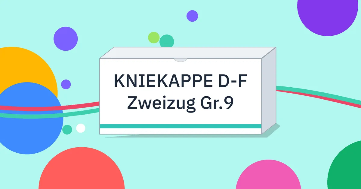 Symbolbild: Packung mit der Aufschrift KNIEKAPPE D-F Zweizug Gr.9 (PZN 01969648) – Verfügbarkeit und Bezug in Apotheken in Frankfurt am Main