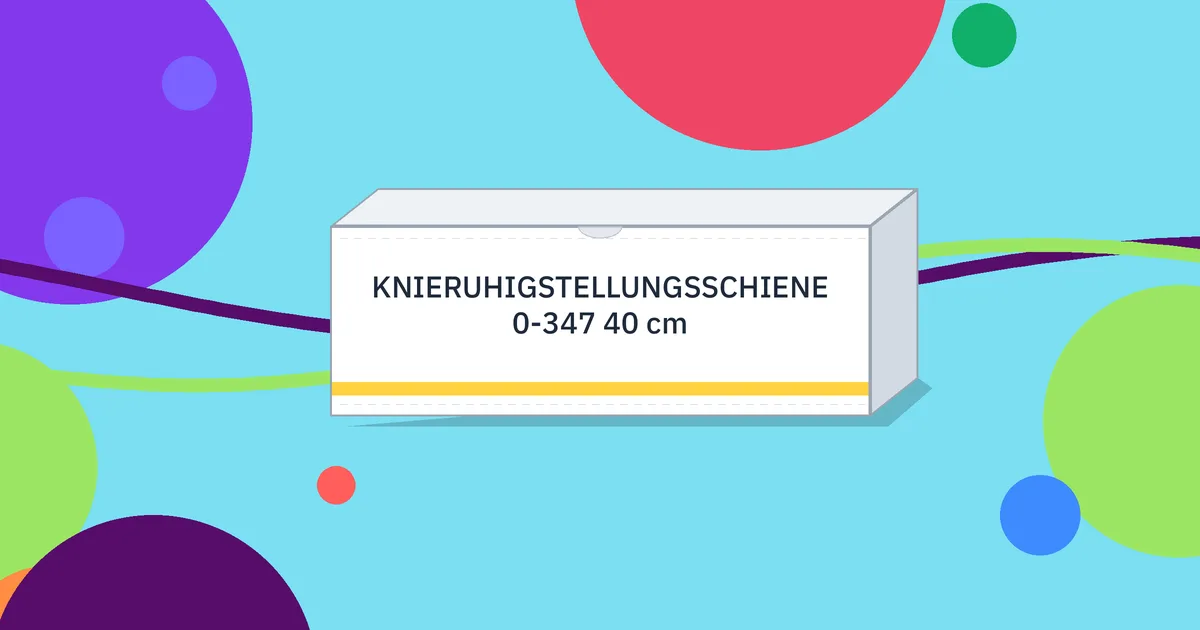 Symbolbild: Packung mit der Aufschrift KNIERUHIGSTELLUNGSSCHIENE 0-347 40 cm (PZN 10167468) – Verfügbarkeit und Bezug in Apotheken in Frankfurt am Main