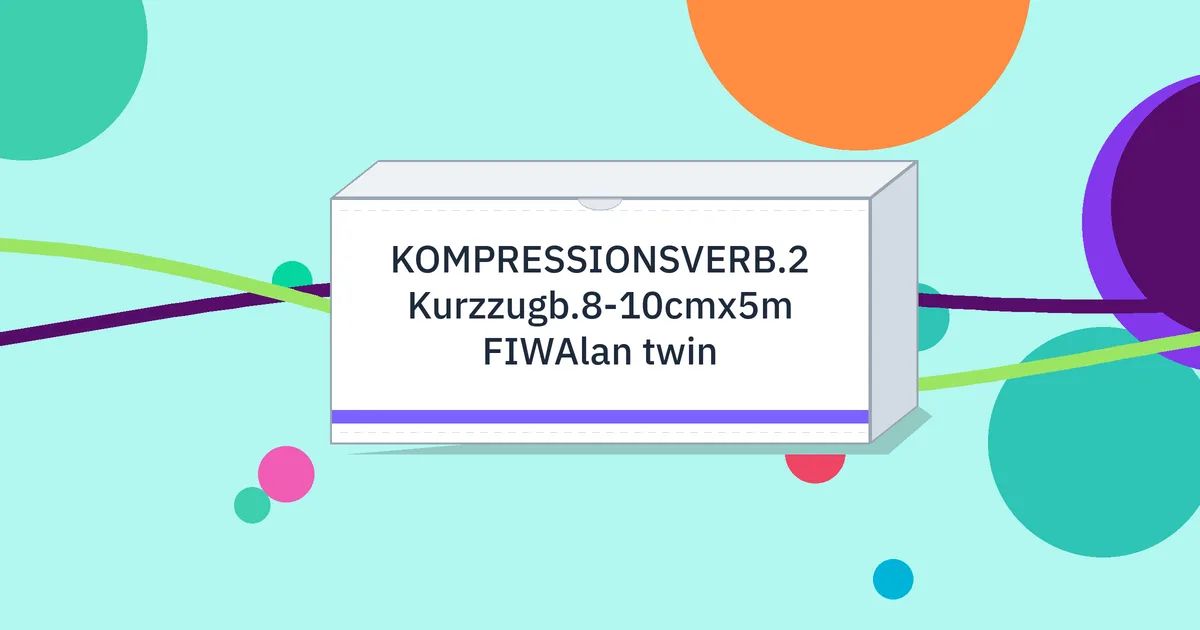 Symbolbild: Packung mit der Aufschrift KOMPRESSIONSVERB.2 Kurzzugb.8-10cmx5m FIWAlan twin (PZN 12396954) – Verfügbarkeit und Bezug in Apotheken in Frankfurt am Main