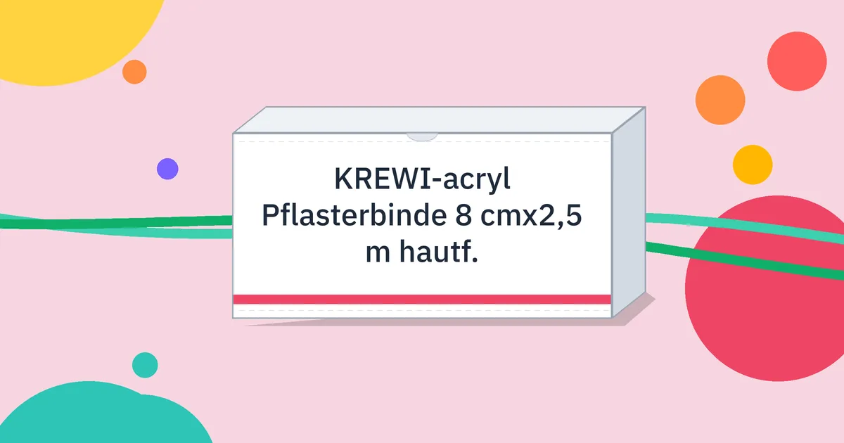 Symbolbild: Packung mit der Aufschrift KREWI-acryl Pflasterbinde 8 cmx2,5 m hautf. (PZN 18426001) – Verfügbarkeit und Bezug in Apotheken in Frankfurt am Main
