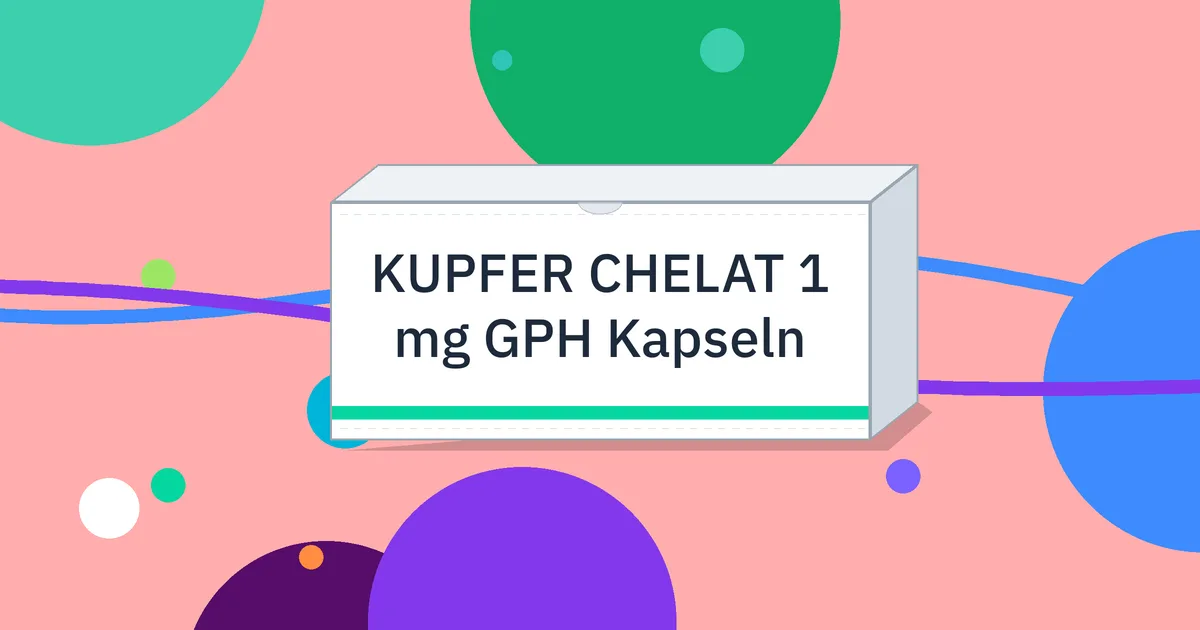 Symbolbild: Packung mit der Aufschrift KUPFER CHELAT 1 mg GPH Kapseln (PZN 10190651) – Verfügbarkeit und Bezug in Apotheken in Frankfurt am Main
