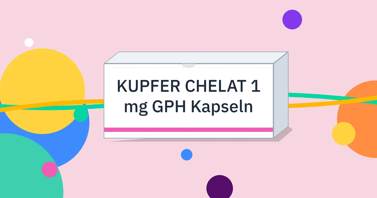 Symbolbild: Packung mit der Aufschrift KUPFER CHELAT 1 mg GPH Kapseln (PZN 10190705) – Verfügbarkeit und Bezug in Apotheken in Frankfurt am Main