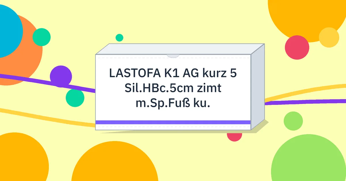 Symbolbild: Packung mit der Aufschrift LASTOFA K1 AG kurz 5 Sil.HBc.5cm zimt m.Sp.Fuß ku. (PZN 13793108) – Verfügbarkeit und Bezug in Apotheken in Frankfurt am Main