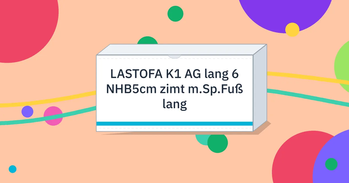 Symbolbild: Packung mit der Aufschrift LASTOFA K1 AG lang 6 NHB5cm zimt m.Sp.Fuß lang (PZN 13794119) – Verfügbarkeit und Bezug in Apotheken in Frankfurt am Main