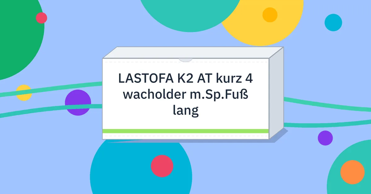 Symbolbild: Packung mit der Aufschrift LASTOFA K2 AT kurz 4 wacholder m.Sp.Fuß lang (PZN 13809418) – Verfügbarkeit und Bezug in Apotheken in Frankfurt am Main